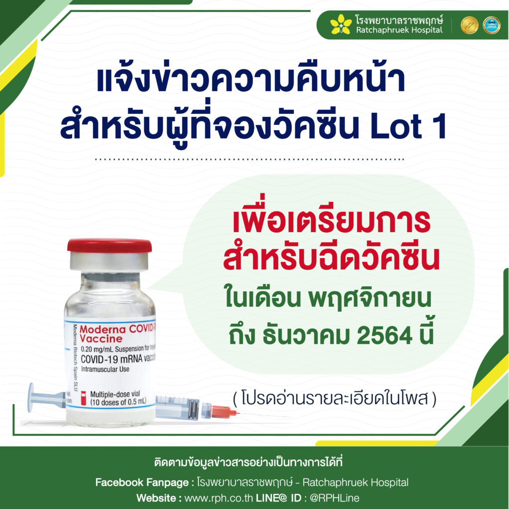 แจ้งความคืบหน้าวัคซีน Moderna Lot 1 | Ratchaphruek Hospital